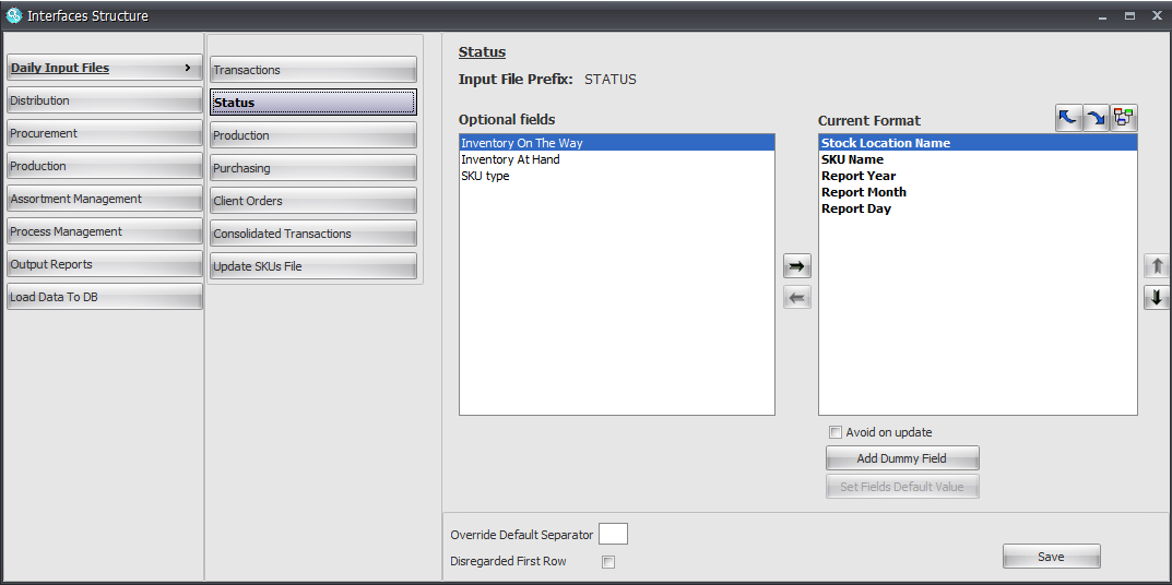STATUS Input file – Onebeat