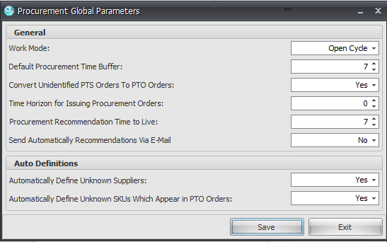 Procurement Global Parameters – Onebeat